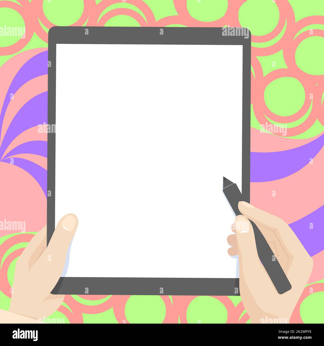 Drawing Of Both Hands Holding Tablet Lightly Presenting Wonderful Ideas. Pair Palm Drawing Using ...