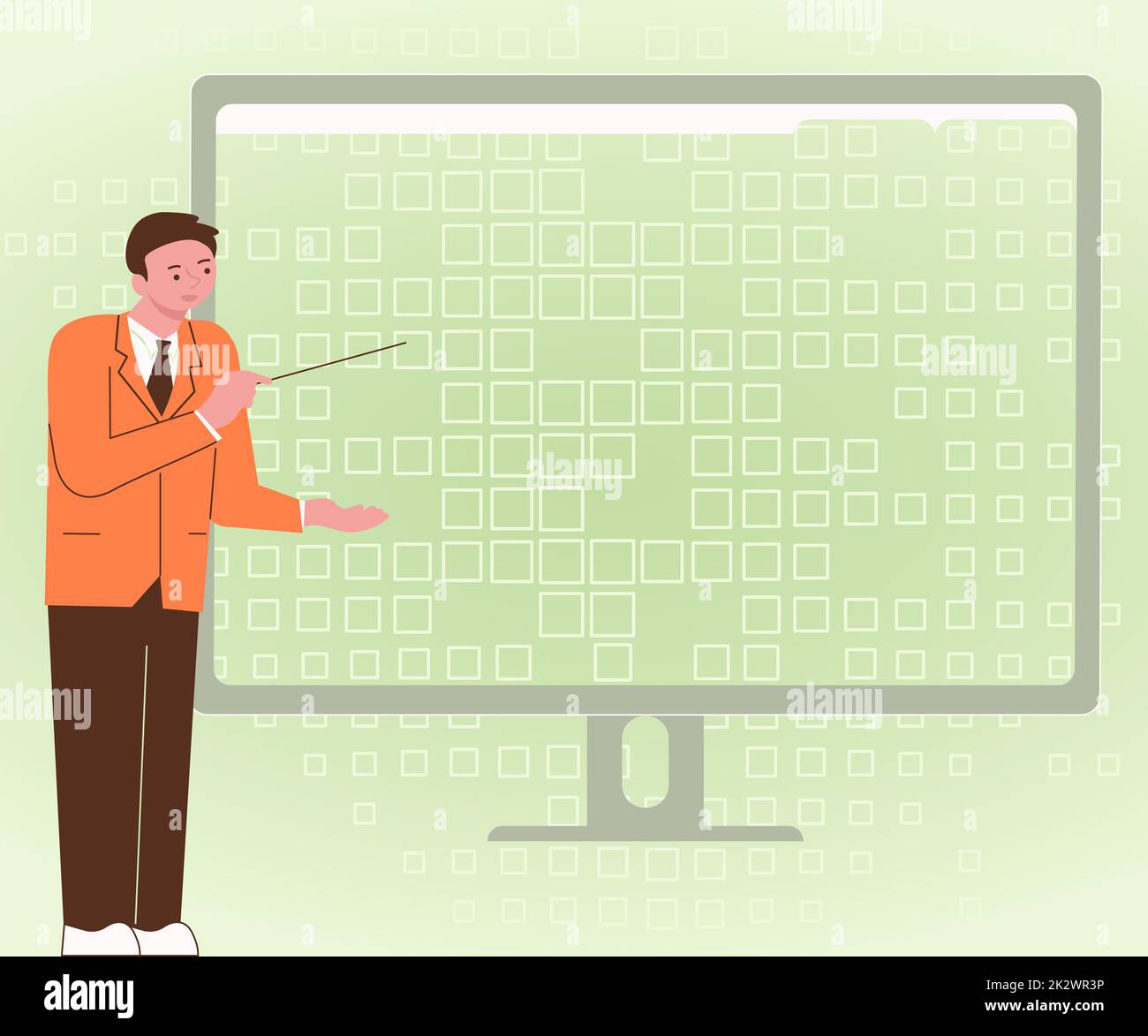 Illustration Of Businessman Standing Firmly Alone Presenting Charts And ...