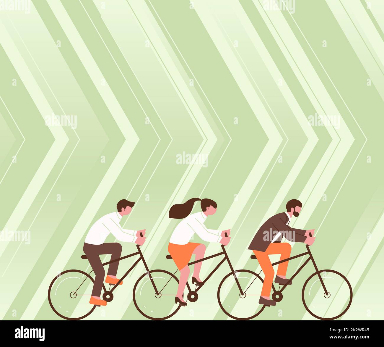 Three Colleagues Riding Bicycle Representing Combined Effort Successful ...