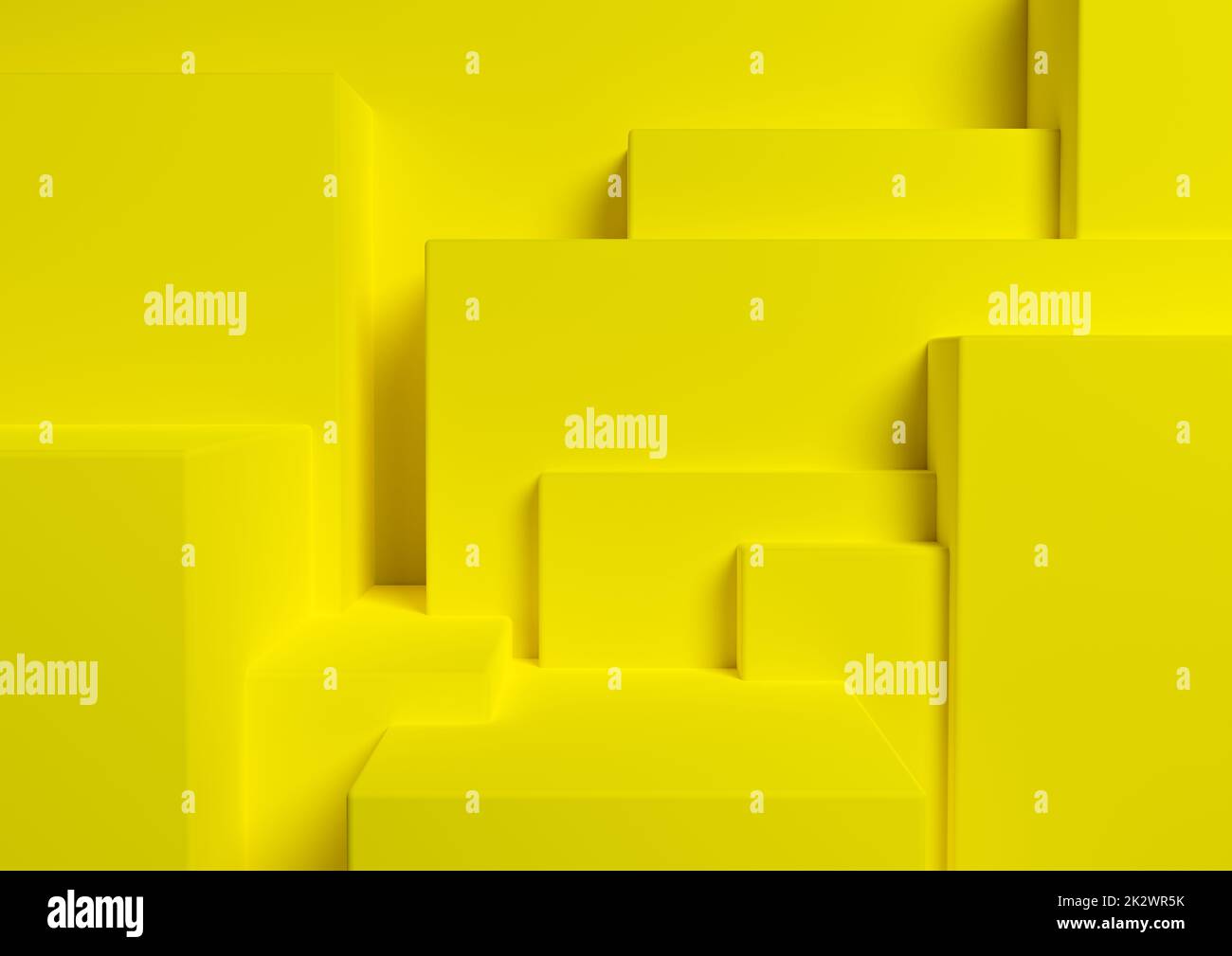 Bright, neon yellow 3D rendering product display podium or stand simple ...