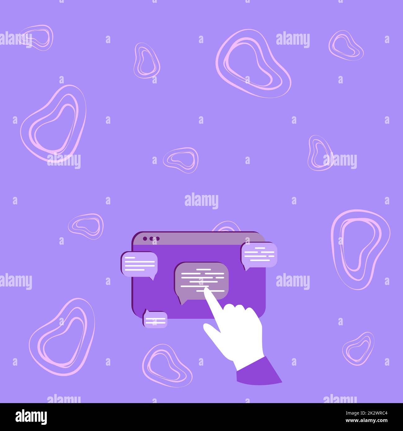 Hand Showing Graph Growth Pointing Web Browser Screen With Chat Bubbles. Notebook Computer ...