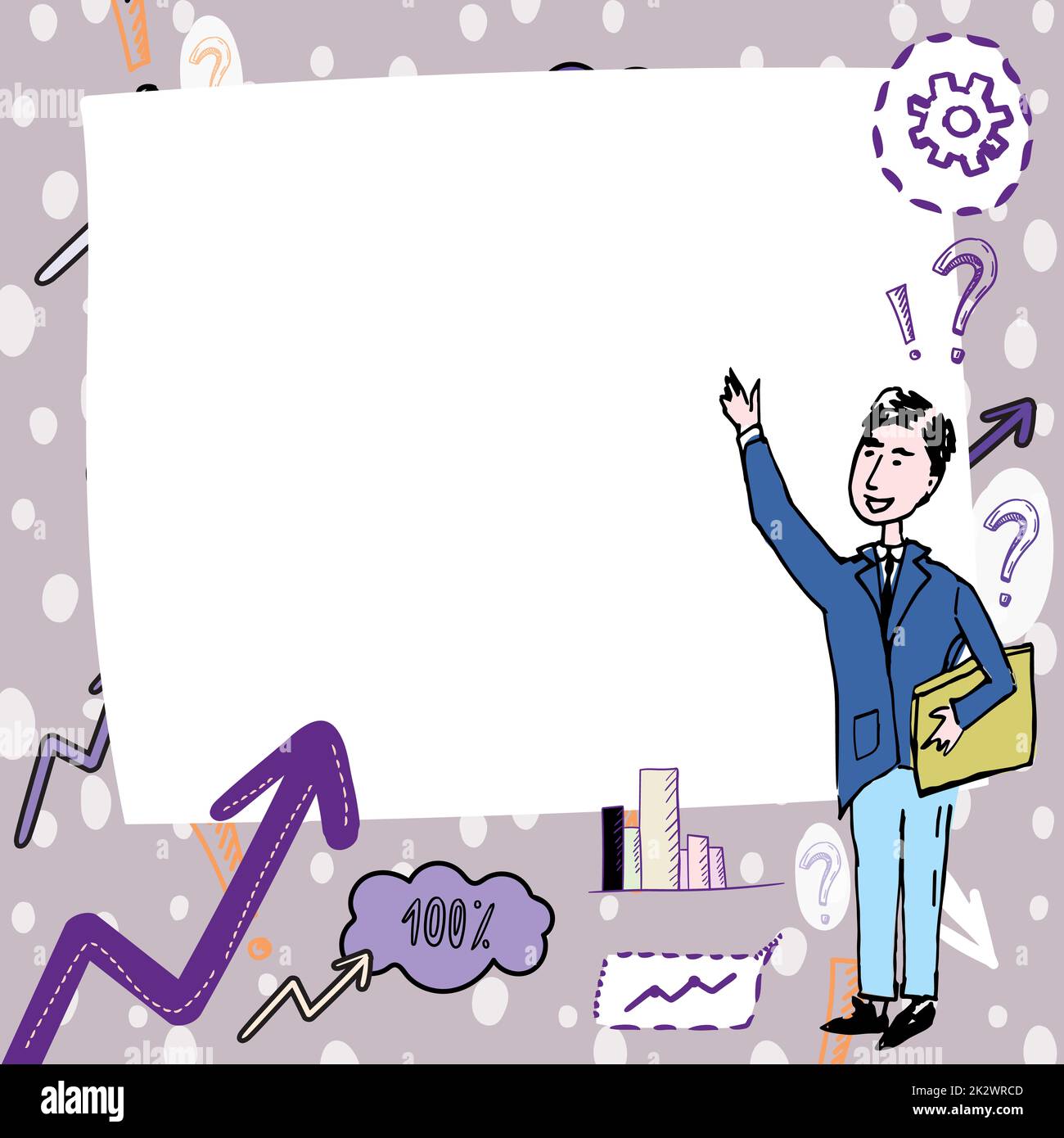 Gentleman Drawing Standing Pointing Finger In Blank Whiteboard. Man ...