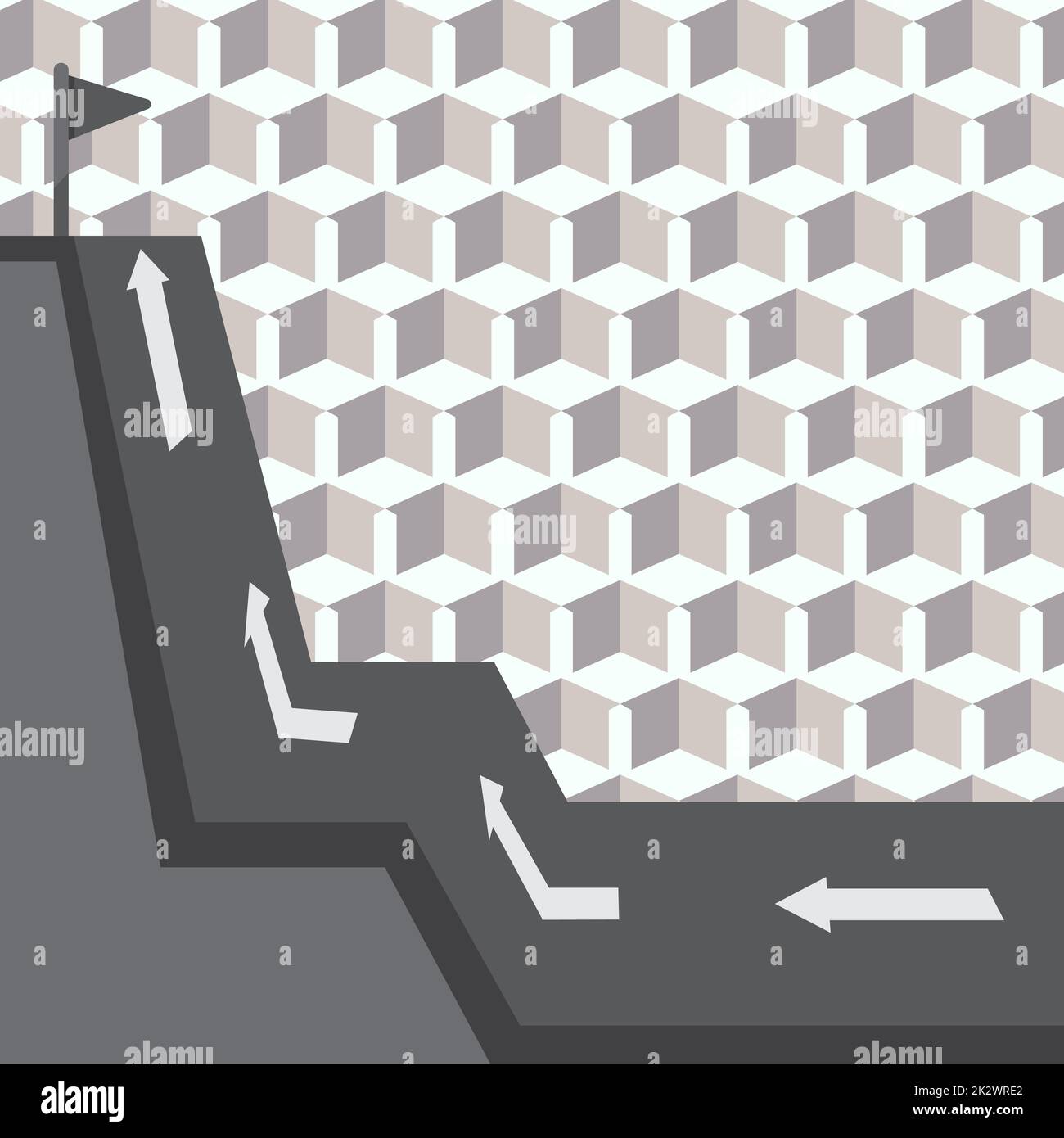 Mountain Range Drawing With Road Leading To Raised Flag At The Top ...