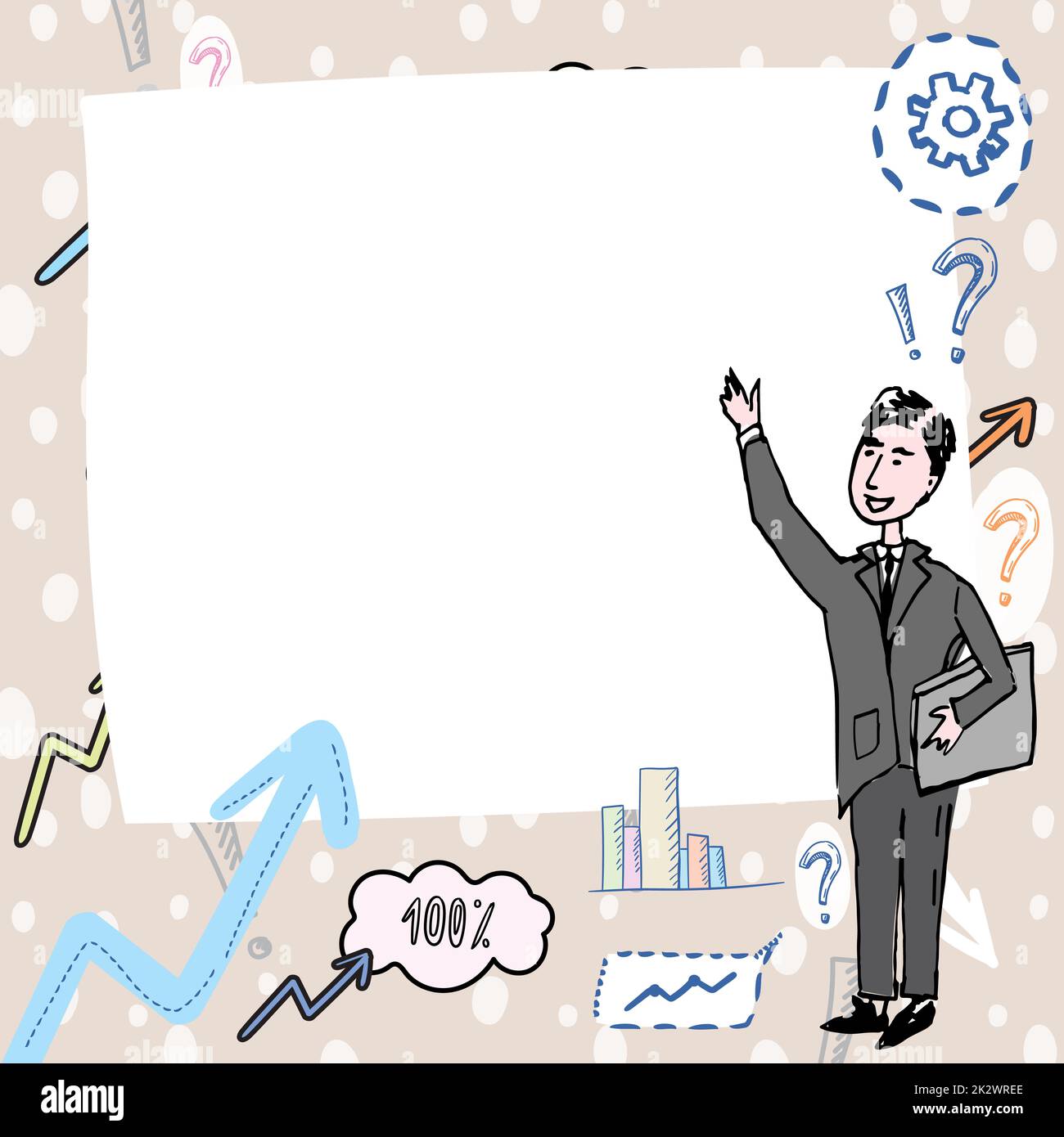 Gentleman Drawing Standing Pointing Finger In Blank Whiteboard. Man ...