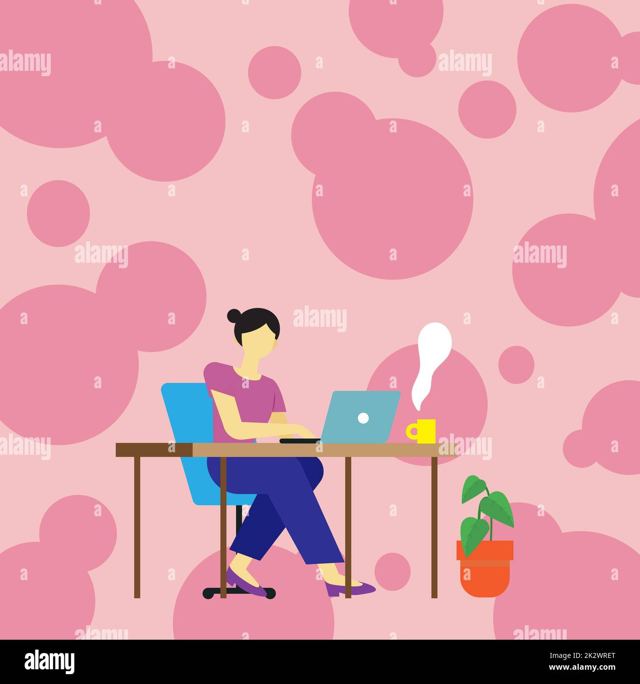 Woman Sitting With Laptop Back View Actively Accomplishing Work From ...