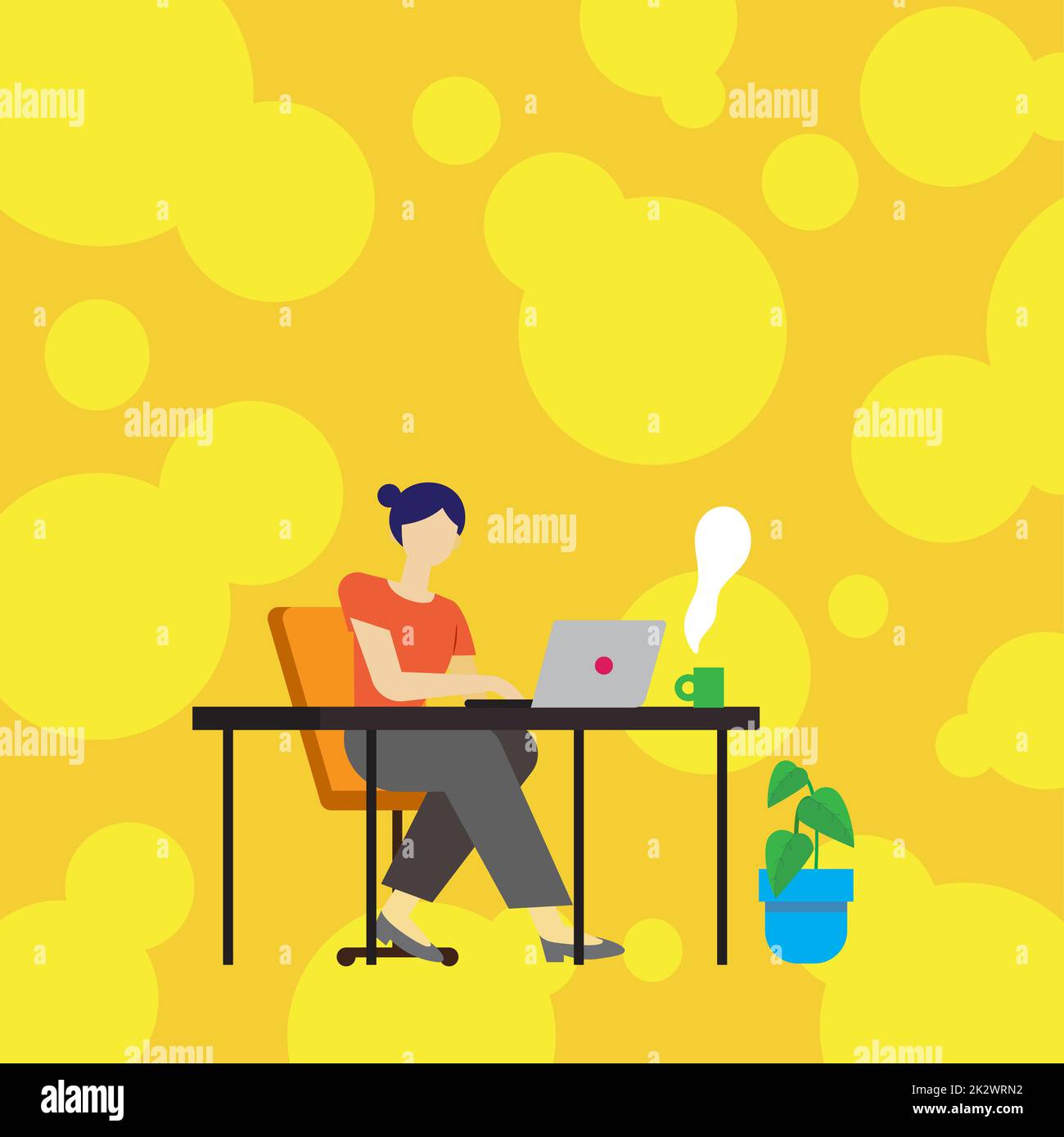 Woman Sitting With Laptop Back View Actively Accomplishing Work From ...