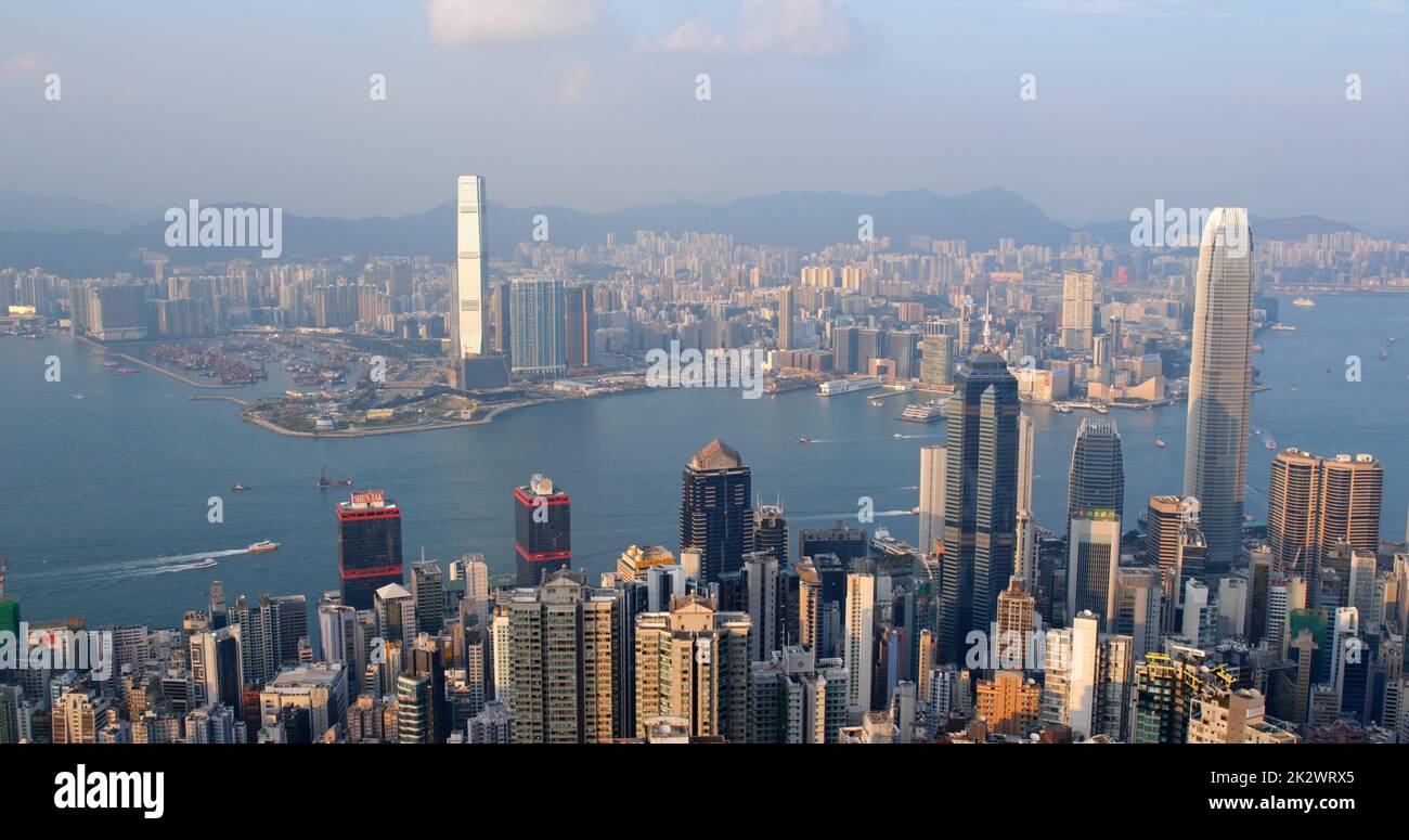 Victoria Peak, Hong Kong, 24 October 2019: Hong Kong landmark at sunset ...
