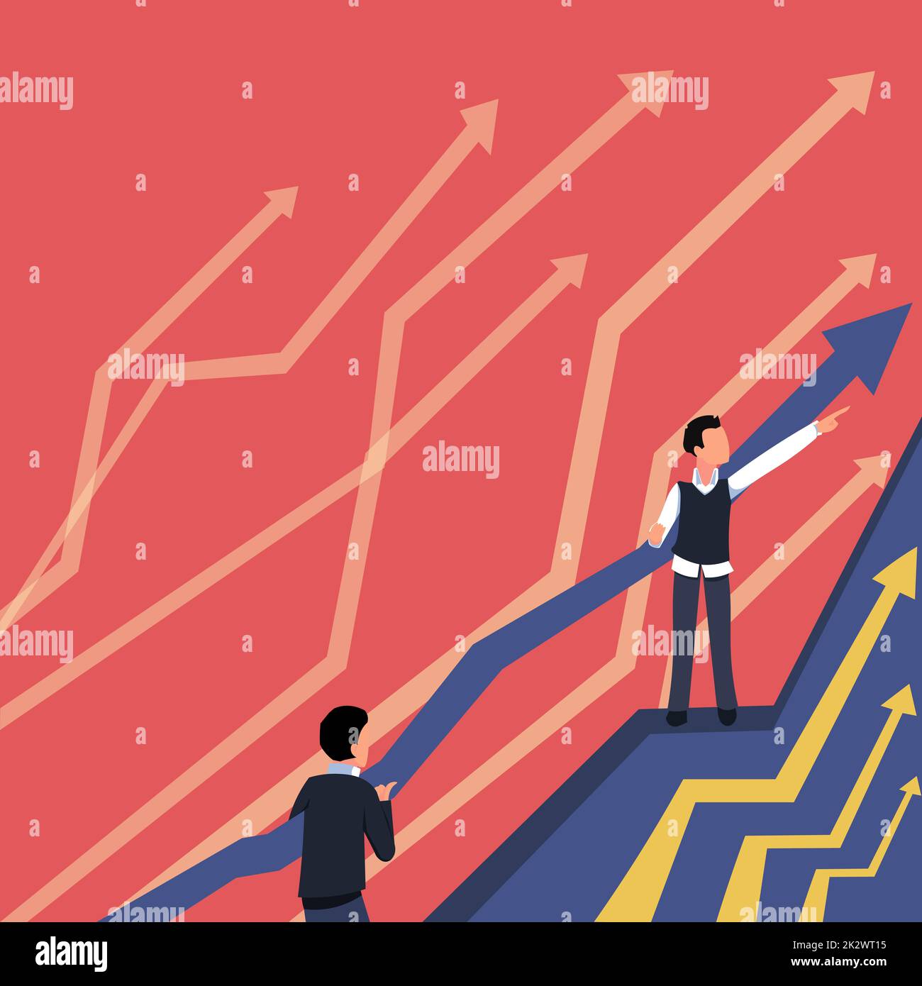 Arrows Guiding Two Collaborating Businessmen Towards Better Financial ...