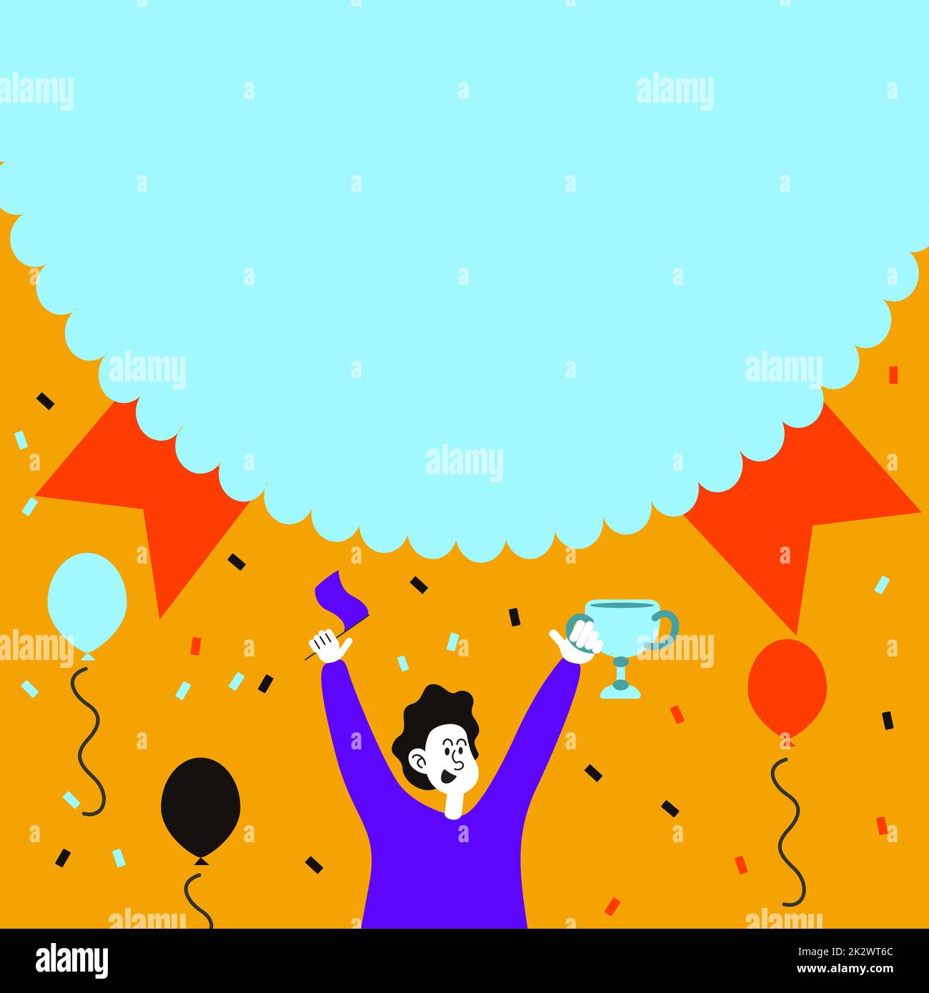 Man Holding Trophy Celebrating Performance Surrounded With Balloons ...