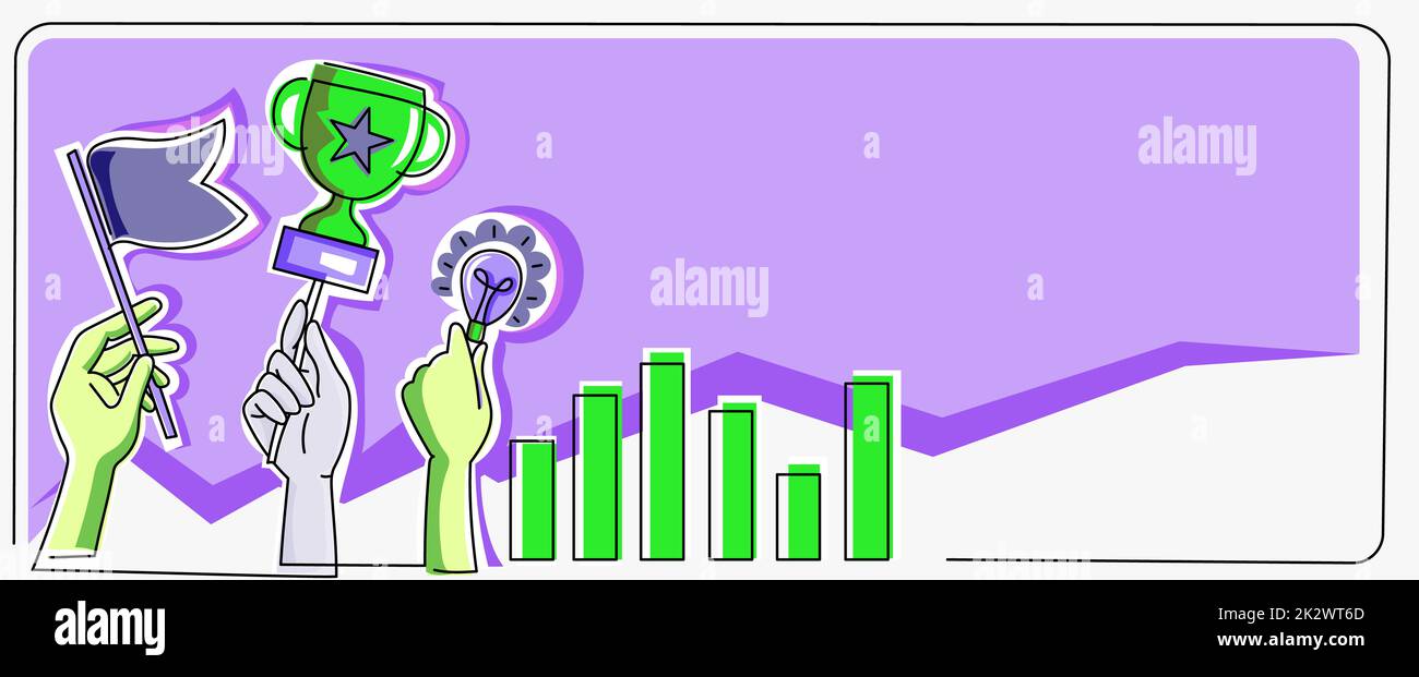 Hands Holding Flag For Goals, Lamp For Ideas And Trophy For Celebrating ...