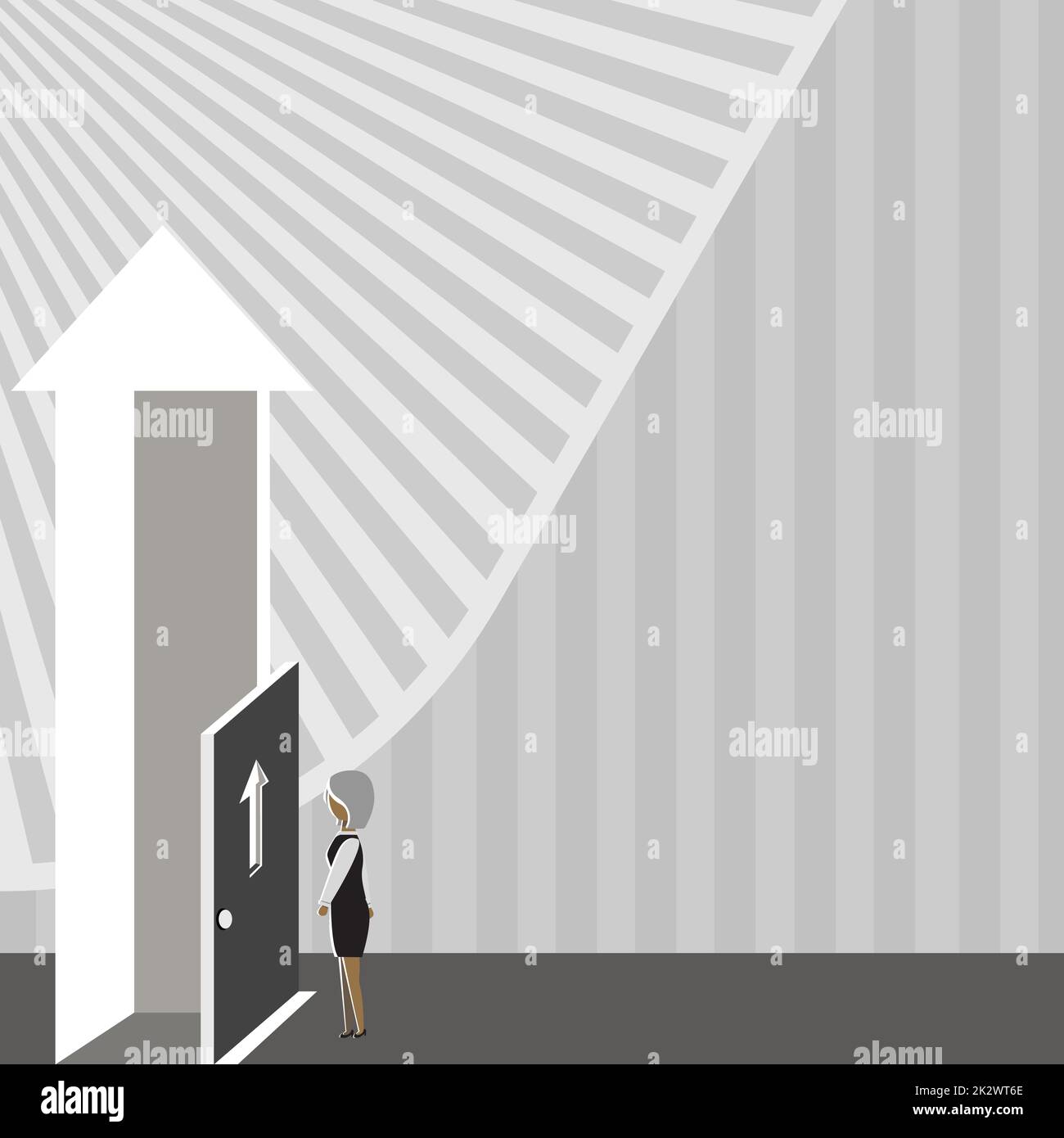 Lady Standing Front Of Door Opening New Opportunities For Success ...