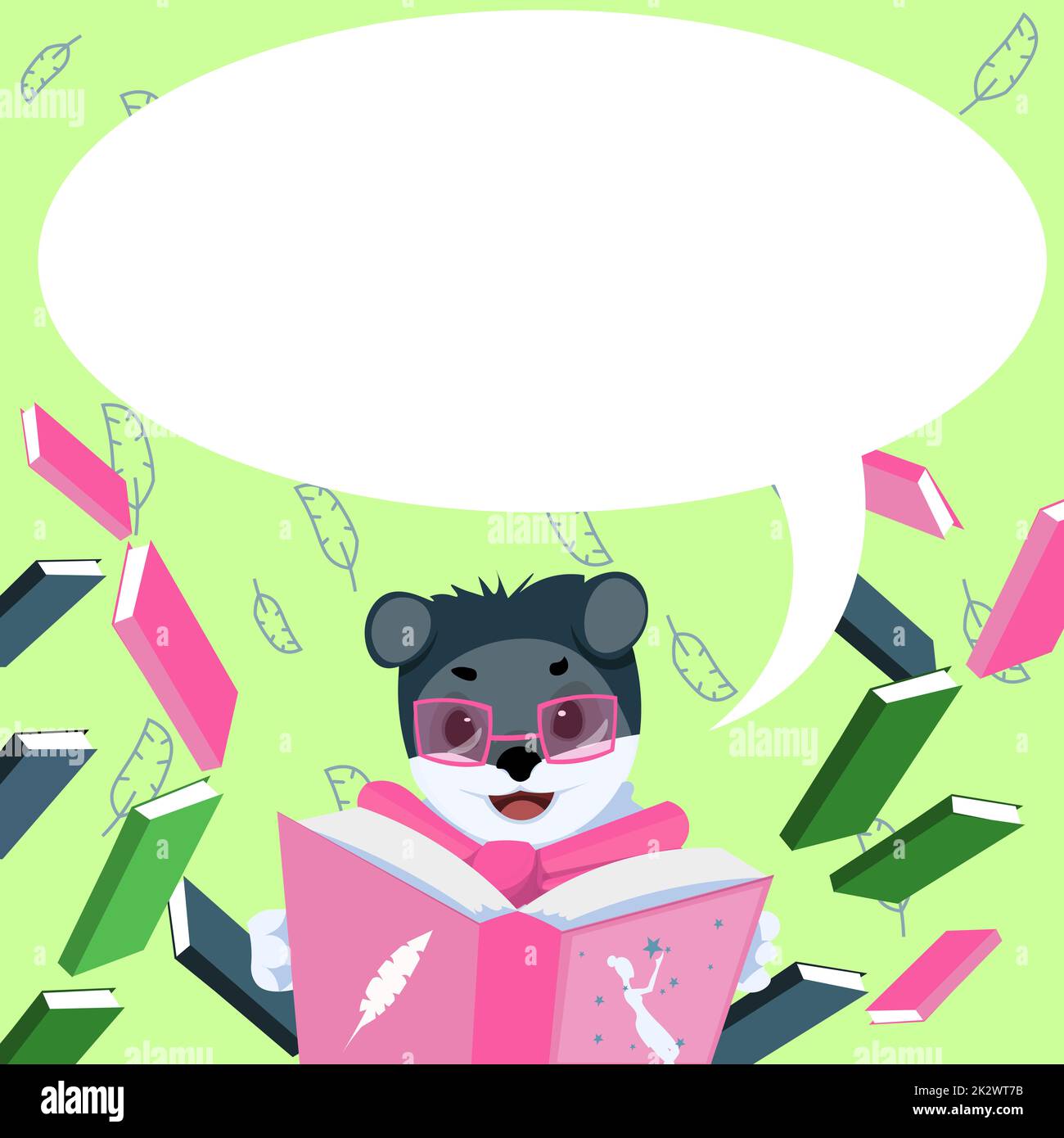 Fox With Glasses Sitting In Library Reading A Book Surrounded By Flying ...