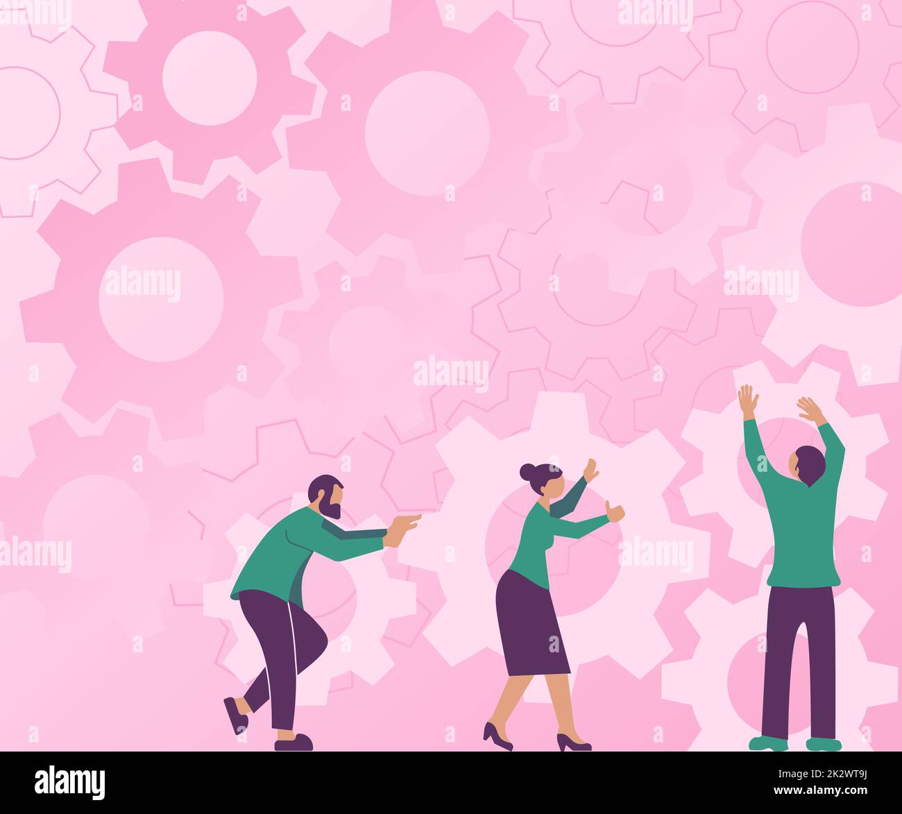 Three Colleagues Carrying Cogwheels Arranging Newest Workflow Achieving ...