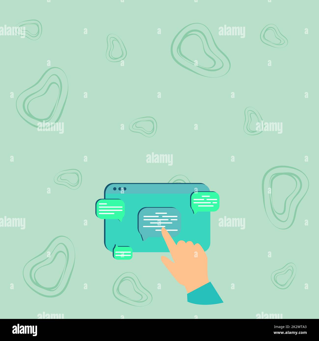 Hand Showing Graph Growth Pointing Web Browser Screen With Chat Bubbles. Notebook Computer ...