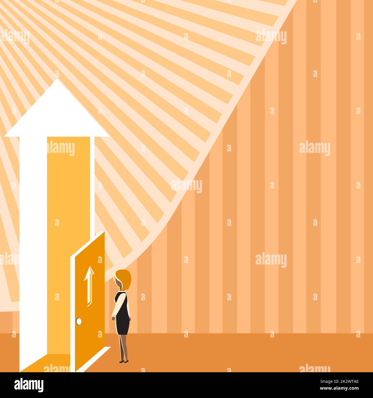 Lady Standing Front Of Door Opening New Opportunities For Success ...