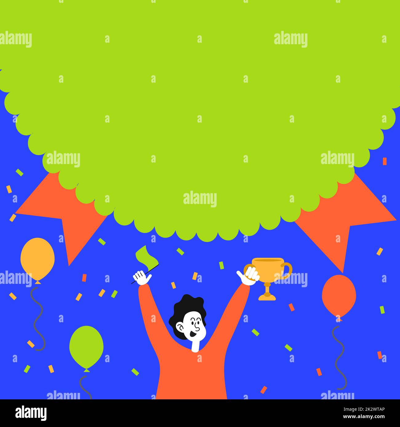 Man Holding Trophy Celebrating Performance Surrounded With Balloons ...