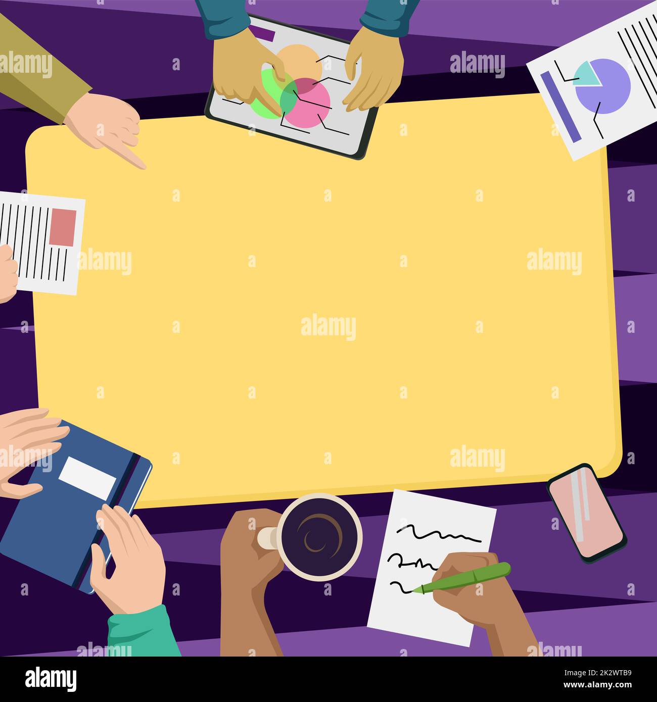 Four Colleagues Office Meeting Having Coffee Discussing Future Projects ...