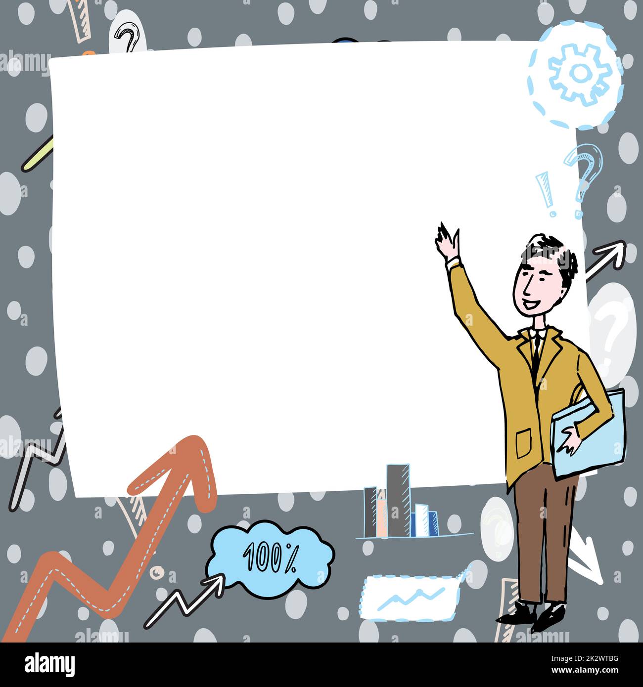 Gentleman Drawing Standing Pointing Finger In Blank Whiteboard. Man ...