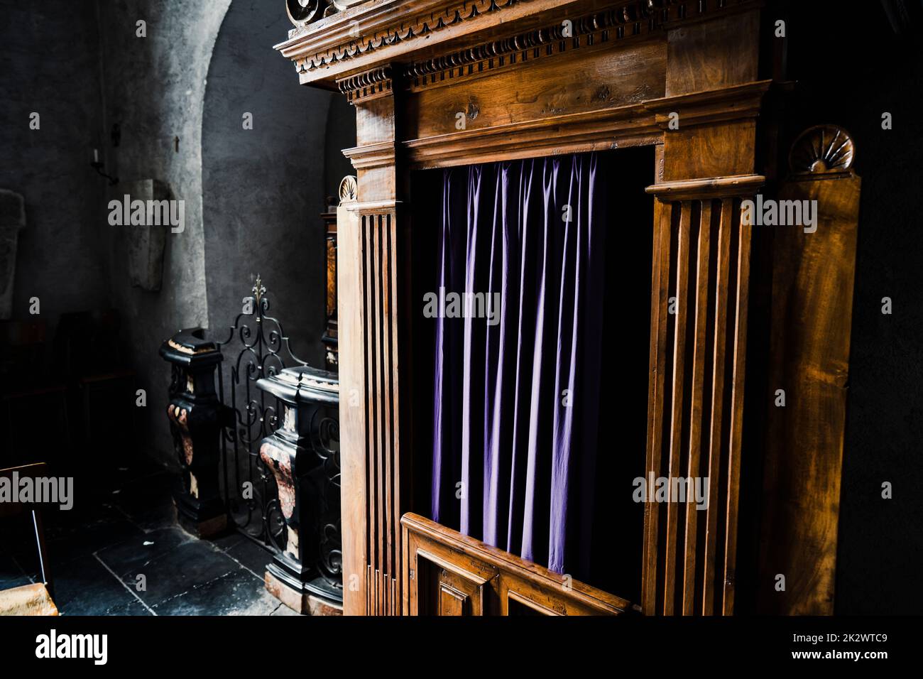 Old wooden confession booth at a church Stock Photo - Alamy