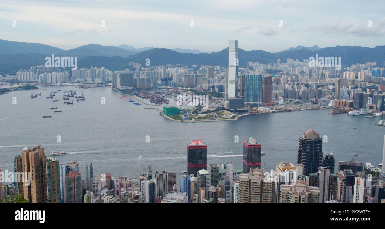 Victoria Peak, Hong Kong 16 July 2020: Hong Kong skyline Stock Photo ...