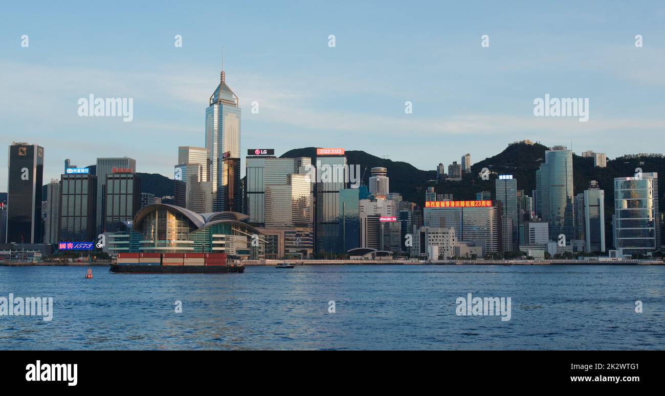 Victoria Harbor, Hong Kong 01 July 2020 : Hong Kong city evening Stock ...