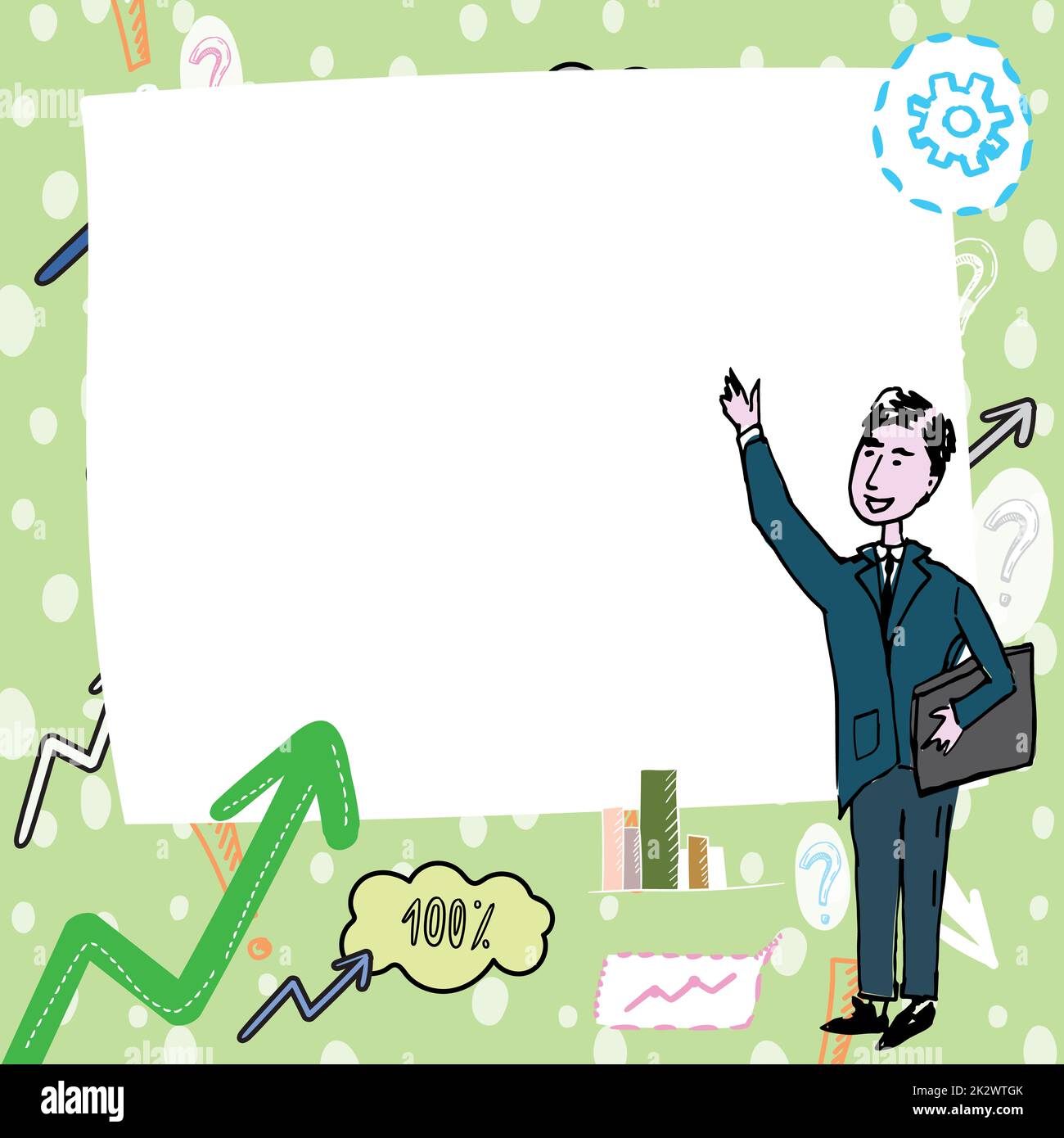 Gentleman Drawing Standing Pointing Finger In Blank Whiteboard. Man ...
