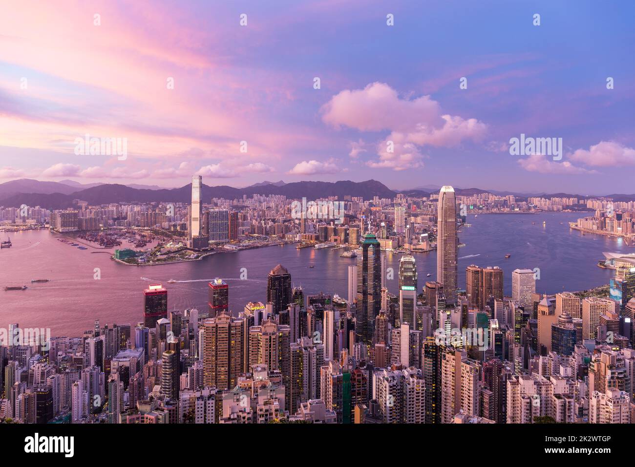 Victoria Peak, Hong Kong 15 July 2021: Hong Kong city at sunset Stock ...