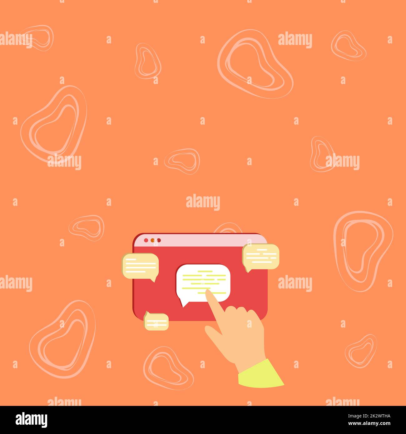 Hand Showing Graph Growth Pointing Web Browser Screen With Chat Bubbles. Notebook Computer ...