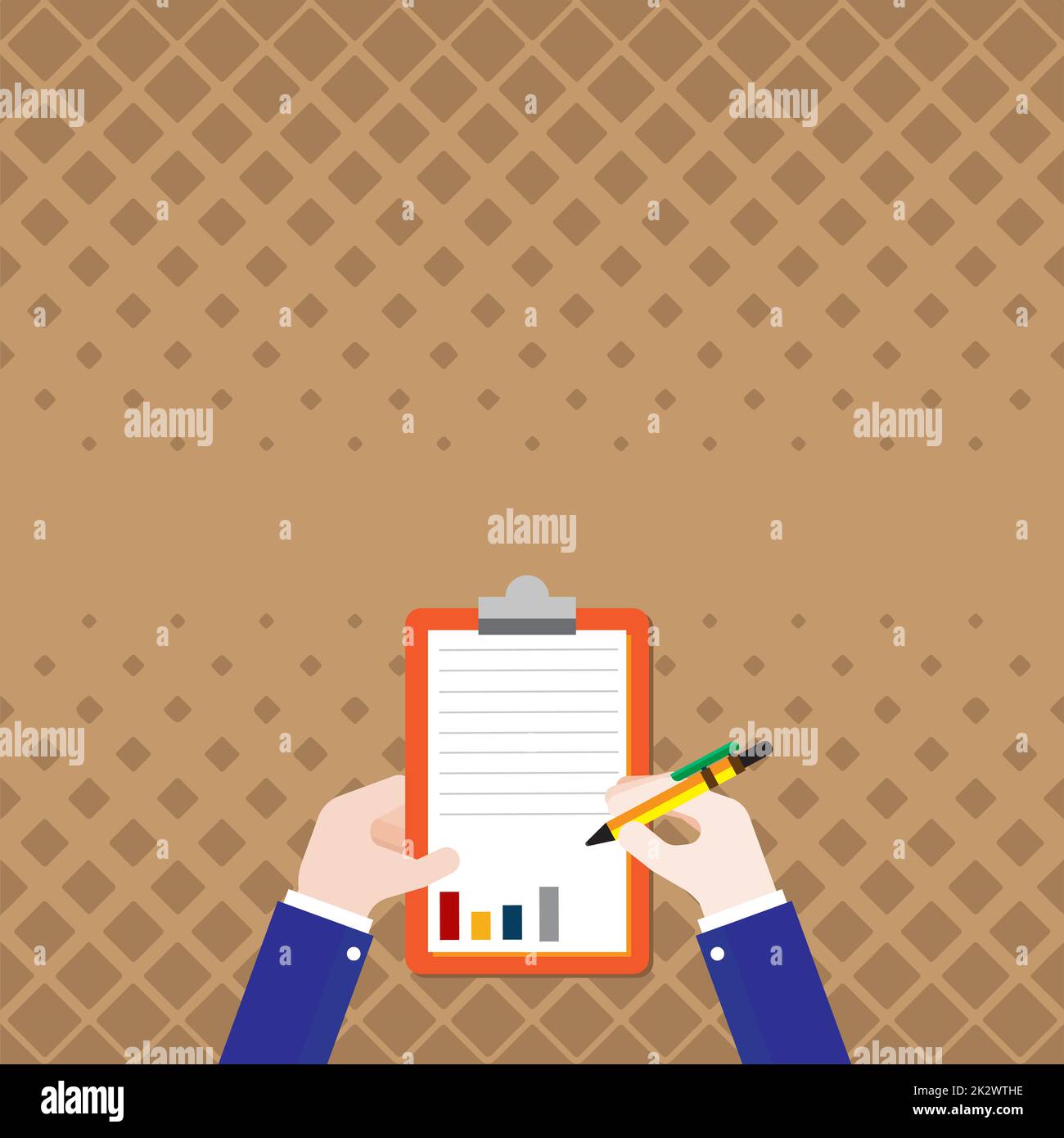 Business Associate Holding Clipboard Documenting Financial Reports With Pen Hands Drawing