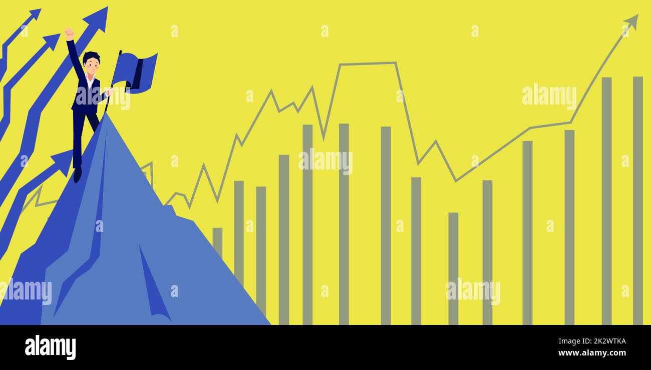 Man Raising Hand To The Sky Standing On Top Hill Showing Success ...