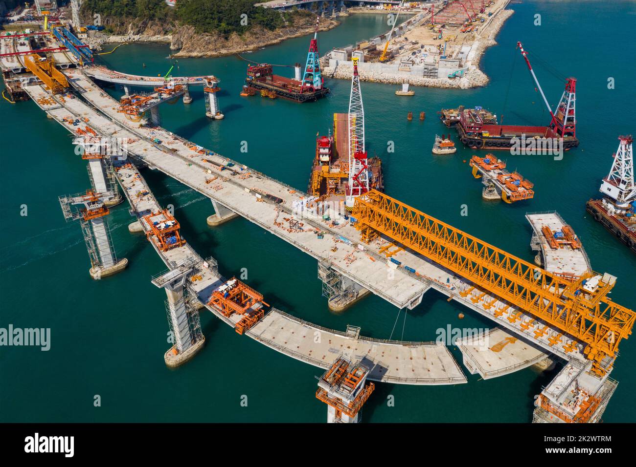 Tseung Kwan O, Hong Kong 21 December 2020: Cross harbor bridge under ...