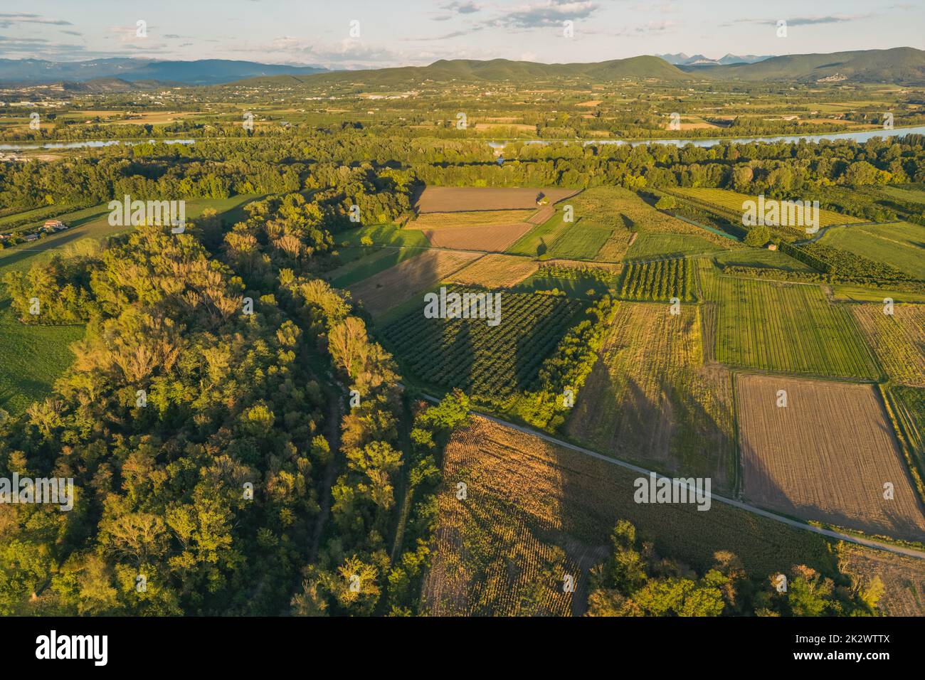 Aerial view of the Rhone River. In the vicinity of the town of Le ...