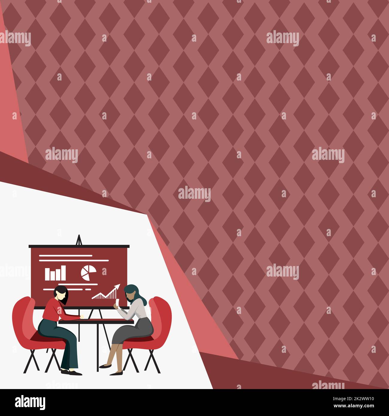 Colleagues Sitting On Desk With Laptop And Papers Showing Graphs And ...