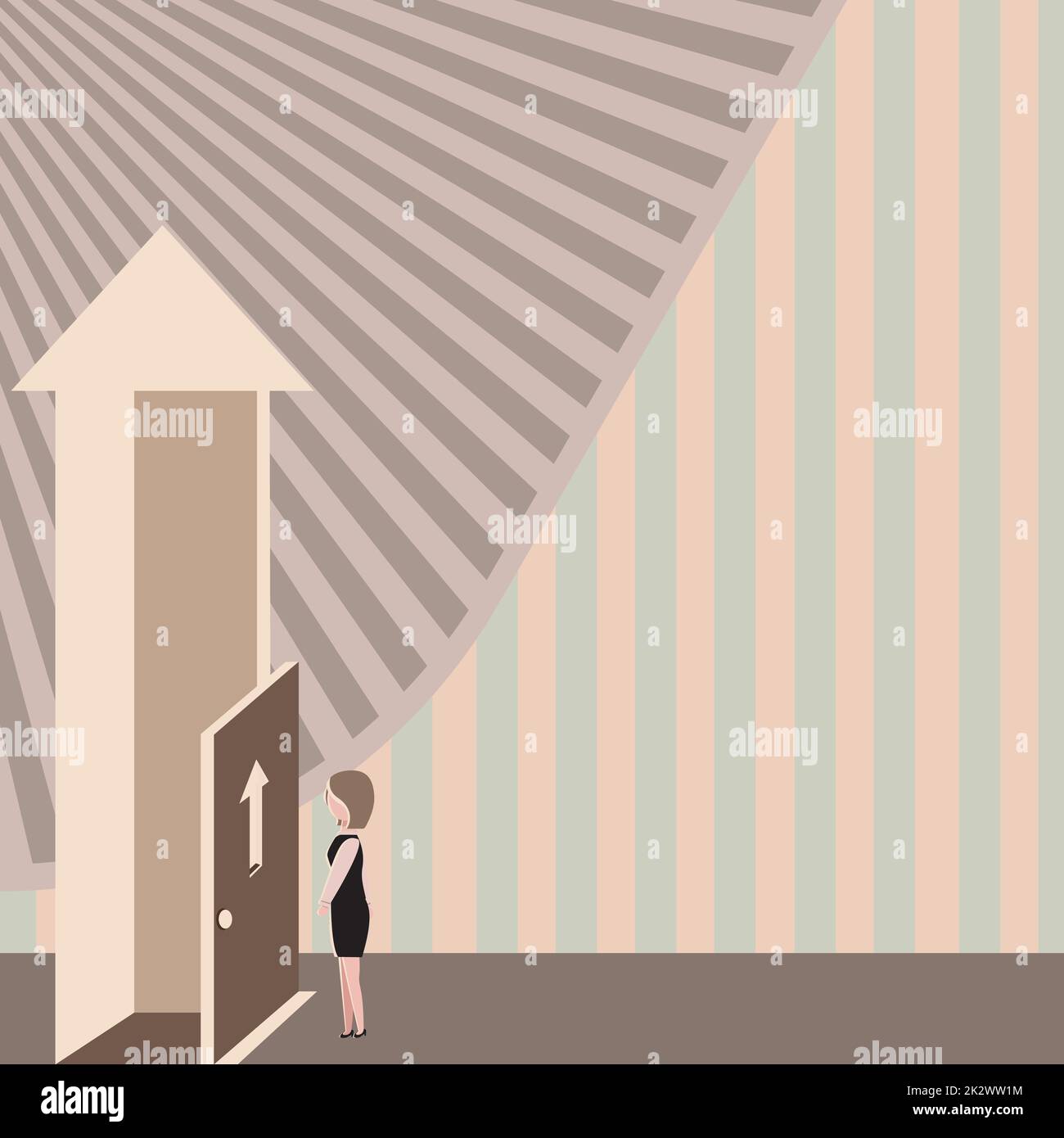 Lady Standing Front Of Door Opening New Opportunities For Success ...