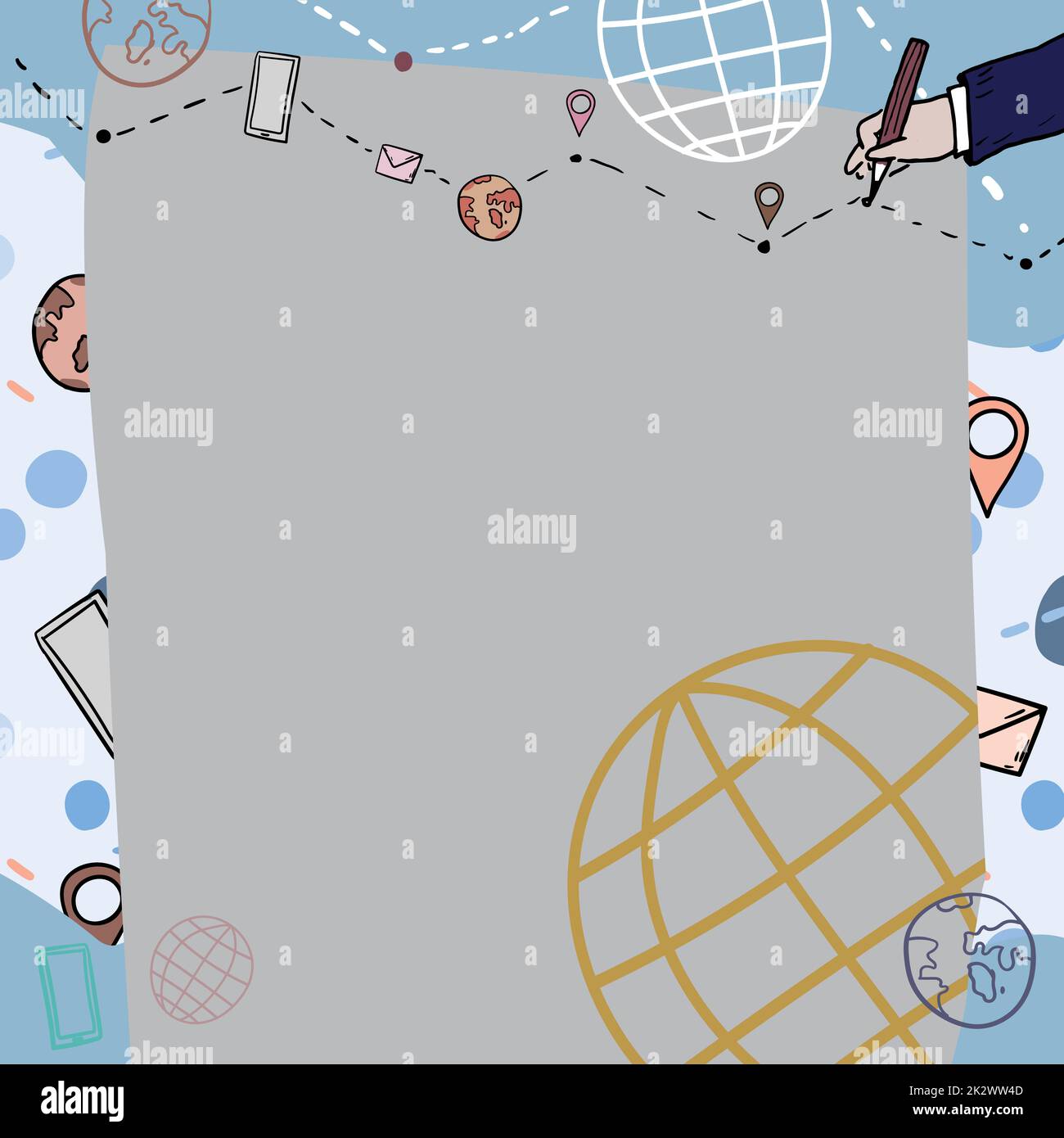 Plain Whiteboard With Hand Drawing Guide Line For Steps Over World ...