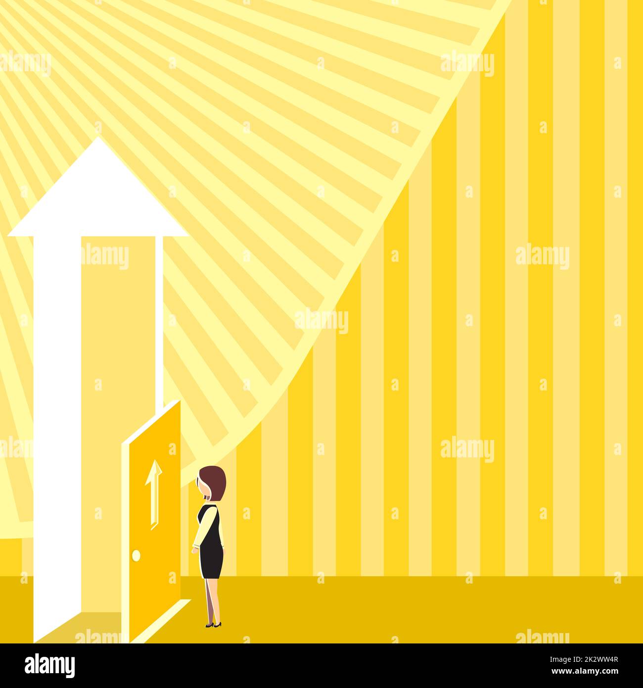 Lady Standing Front Of Door Opening New Opportunities For Success ...