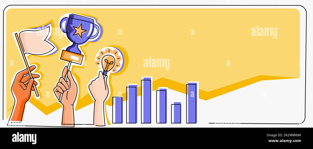 Hands Holding Flag For Goals, Lamp For Ideas And Trophy For Celebrating ...