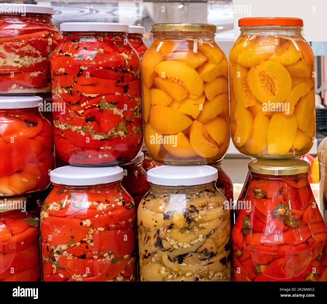 Glass jars with stored food Stock Photo - Alamy