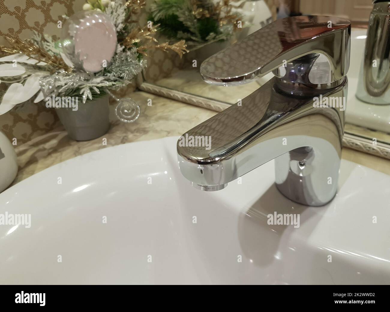 Bathroom interior with luxury chrome sink faucet. Modern design Stock ...