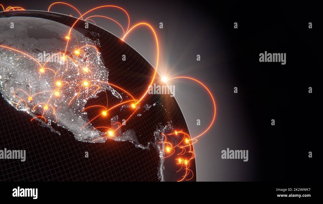 Globalization and communication concept. Earth and luminous rays. 3d ...