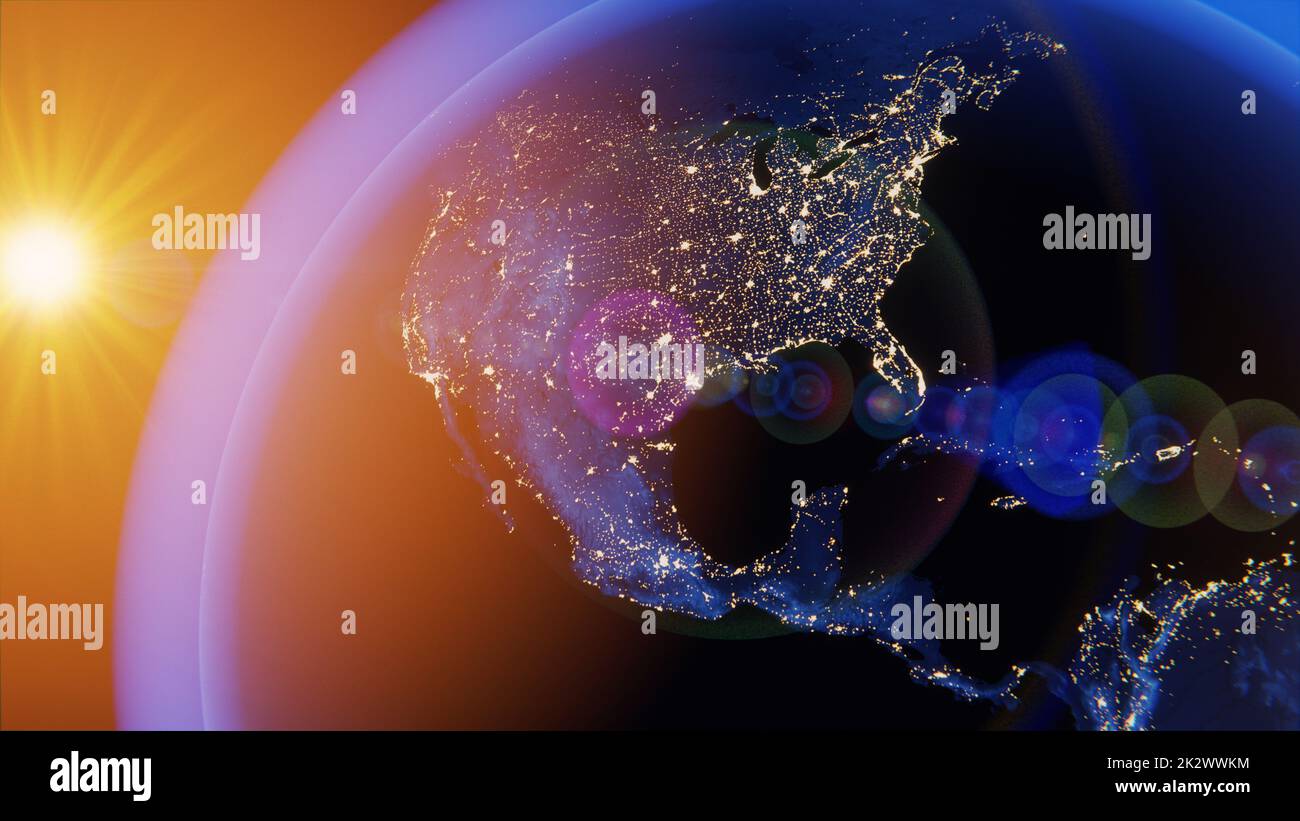 Globalization and communication concept. Earth and luminous rays. 3d ...