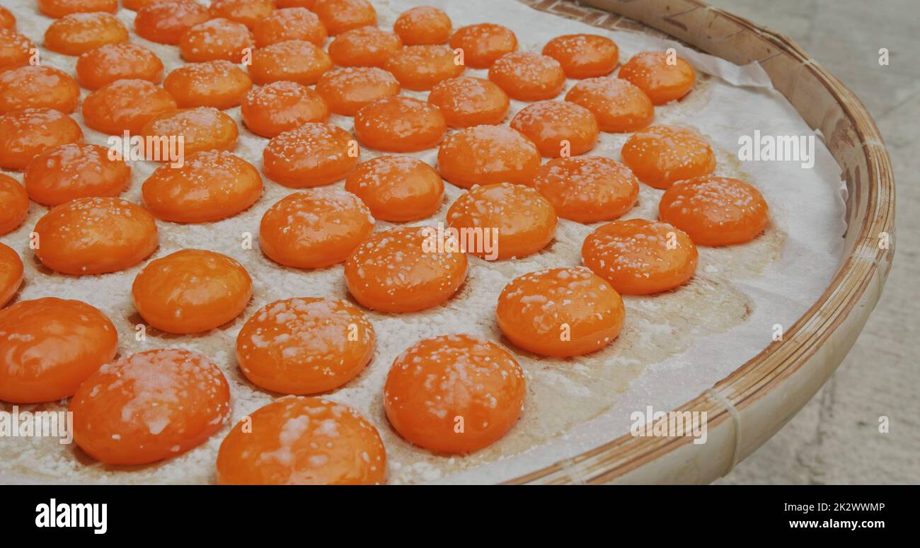 Salted egg yolk dry at outdoor Stock Photo - Alamy