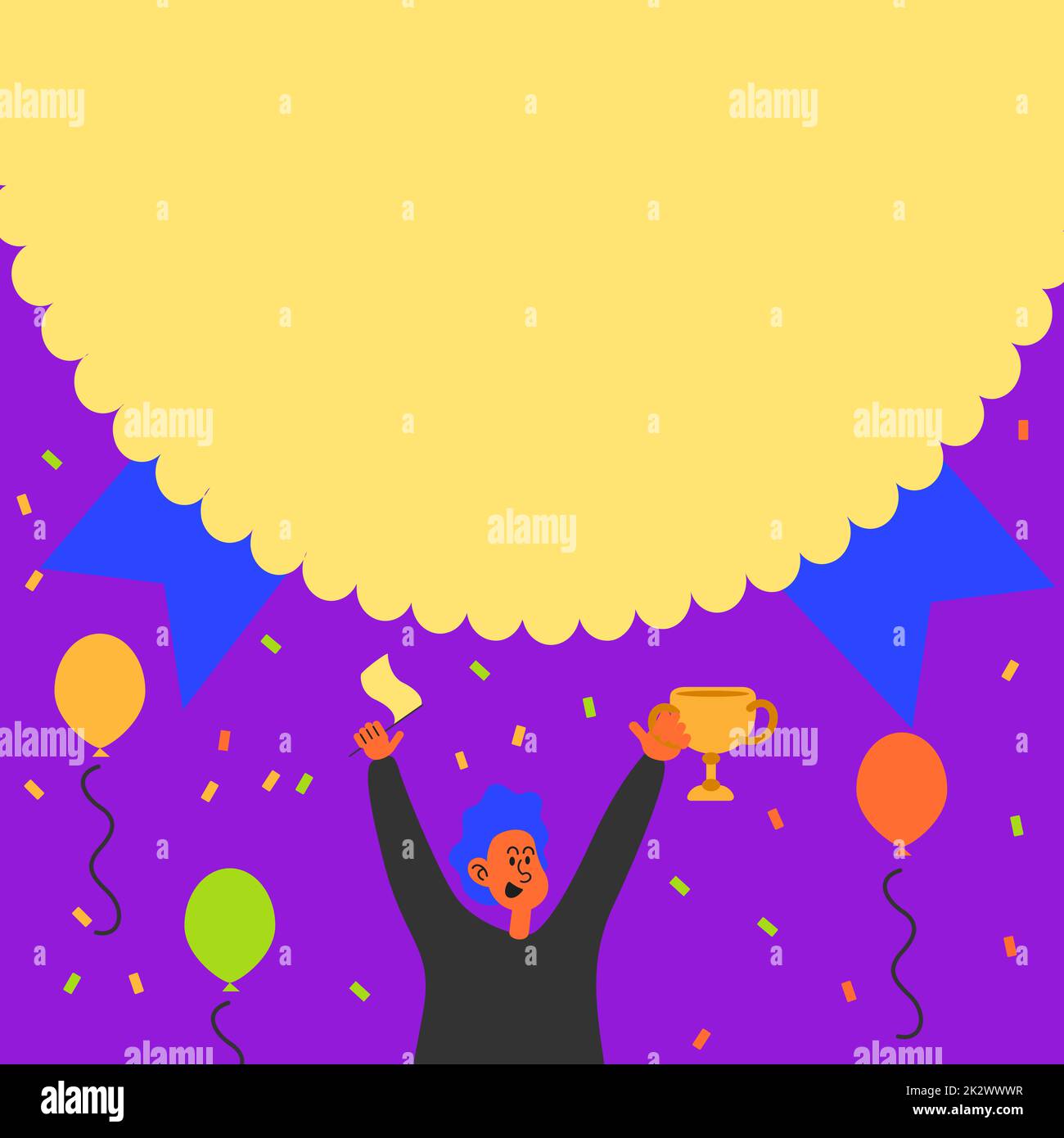 Man Holding Trophy Celebrating Performance Surrounded With Balloons ...
