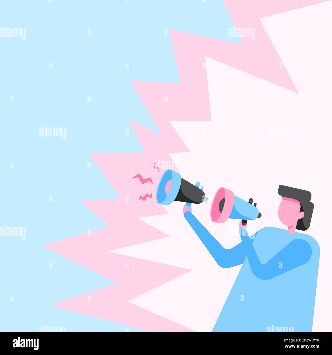 Businessman Drawing Holding A Pair Of Megaphones Making Loud New ...