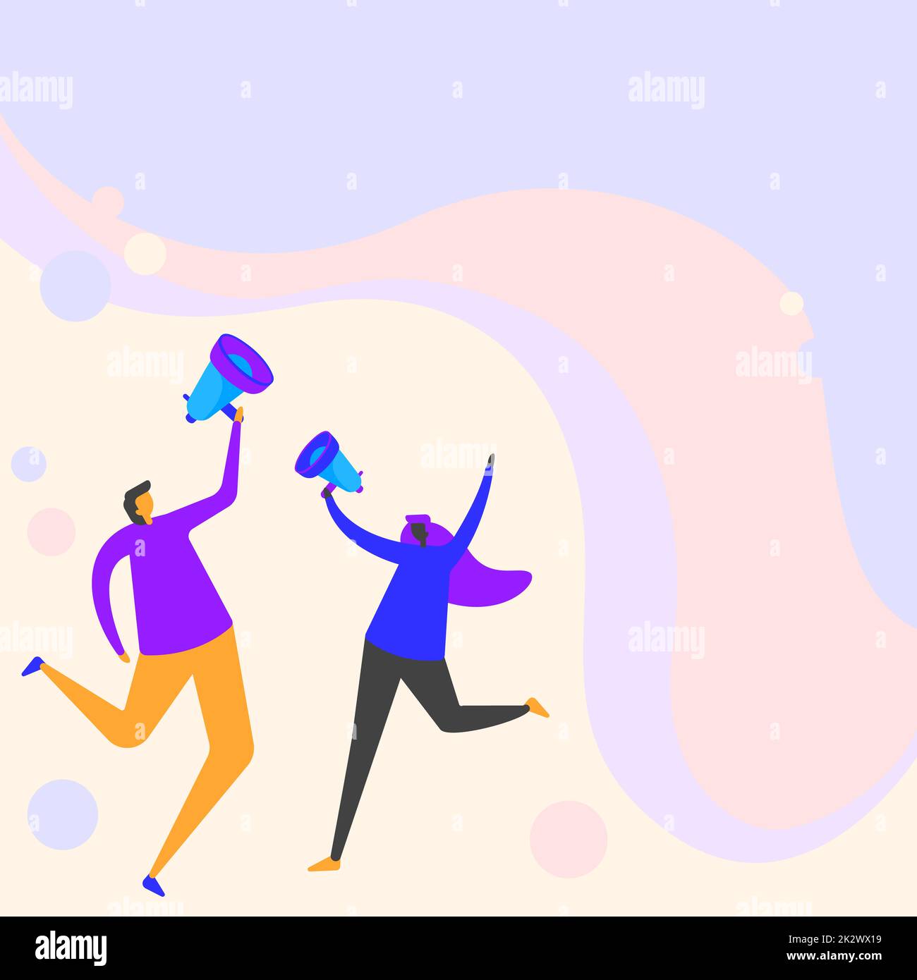 Illustration Of Joyful Partners Mildly Jumping Around Sharing Thoughts ...