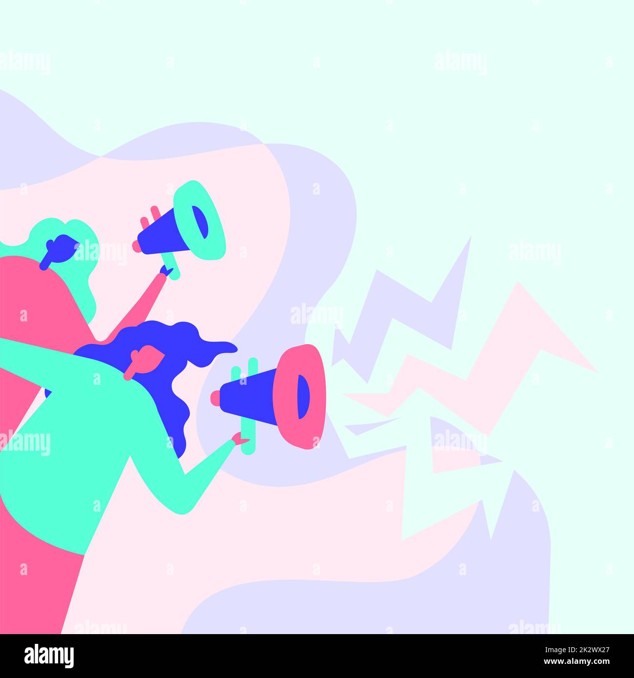 Women Drawing Holding Their Megaphones Loudly Making New Announcement ...