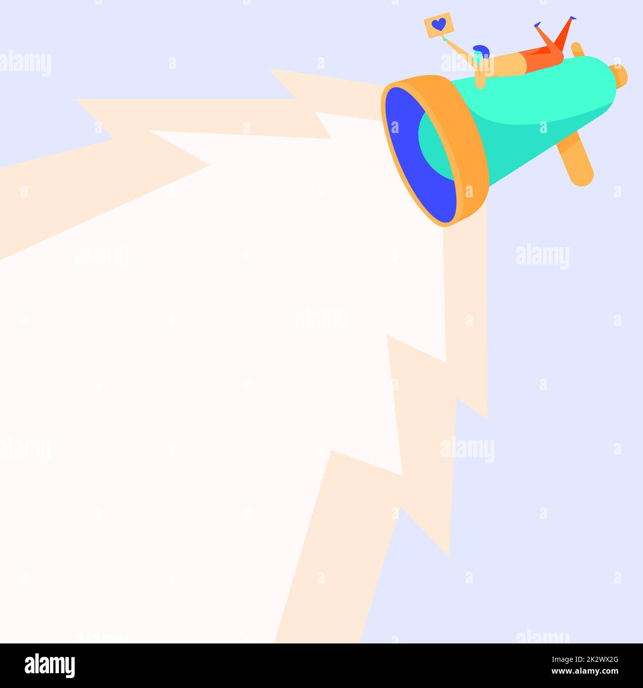 Man Drawing Laying Down On Top Of Big Megaphone Producing Lighting ...