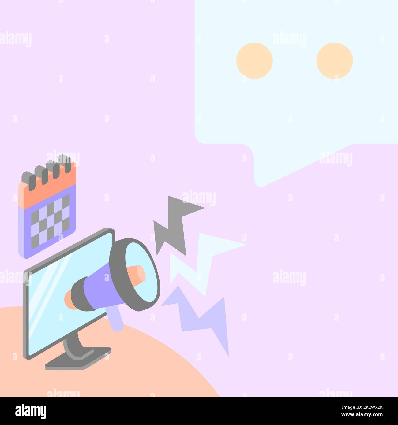 Monitor Screen Drawing With Megaphone Producing Lighting To A Message ...