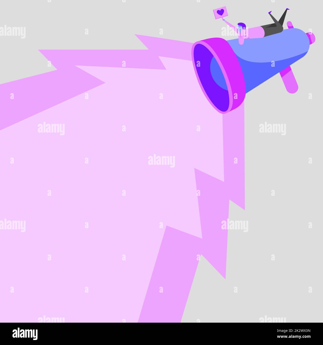Man Drawing Laying Down On Top Of Big Megaphone Producing Lighting ...