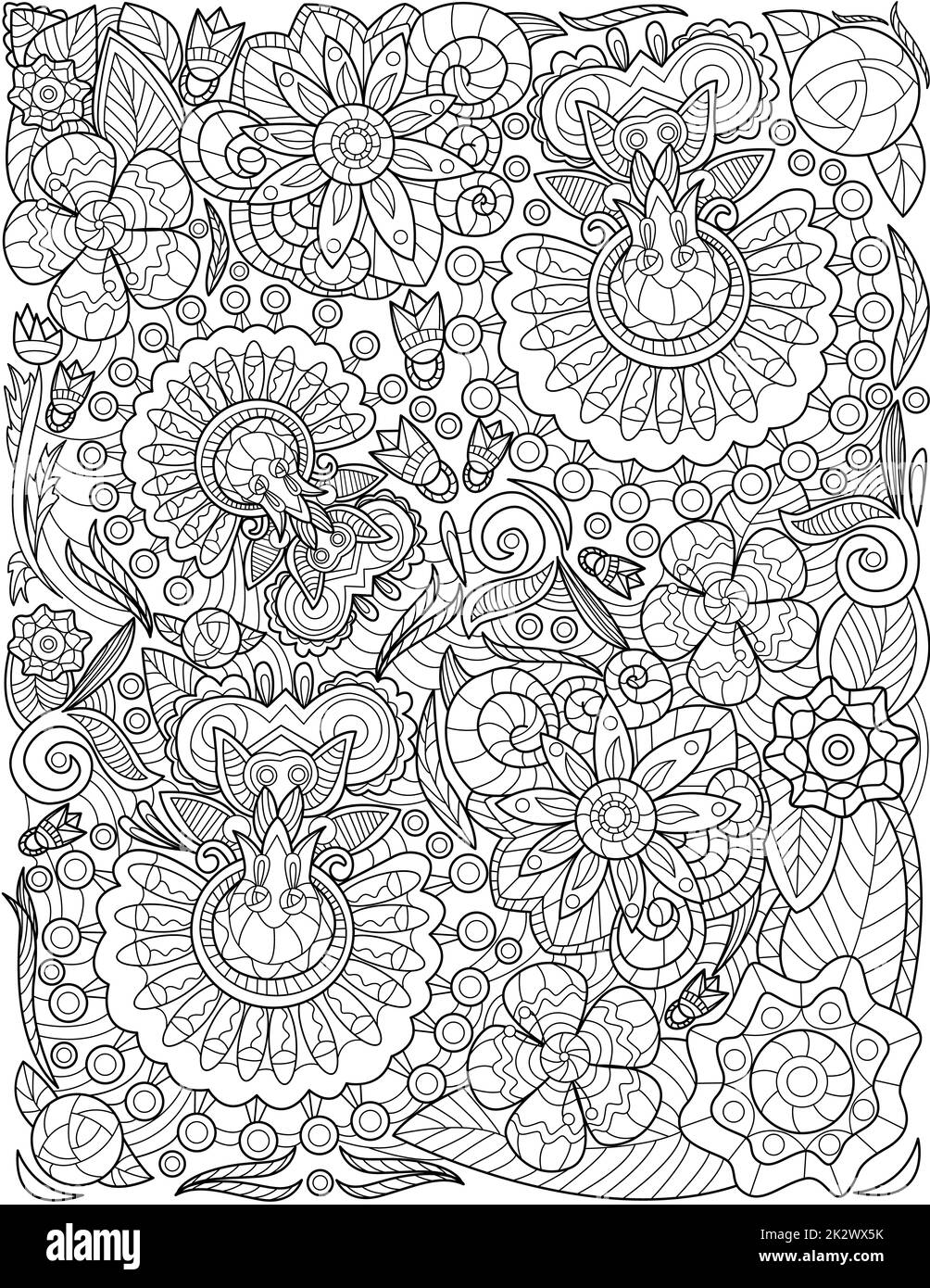 Assorted Beautiful Flowers Pattern Drawing Is Growing In The Garden ...